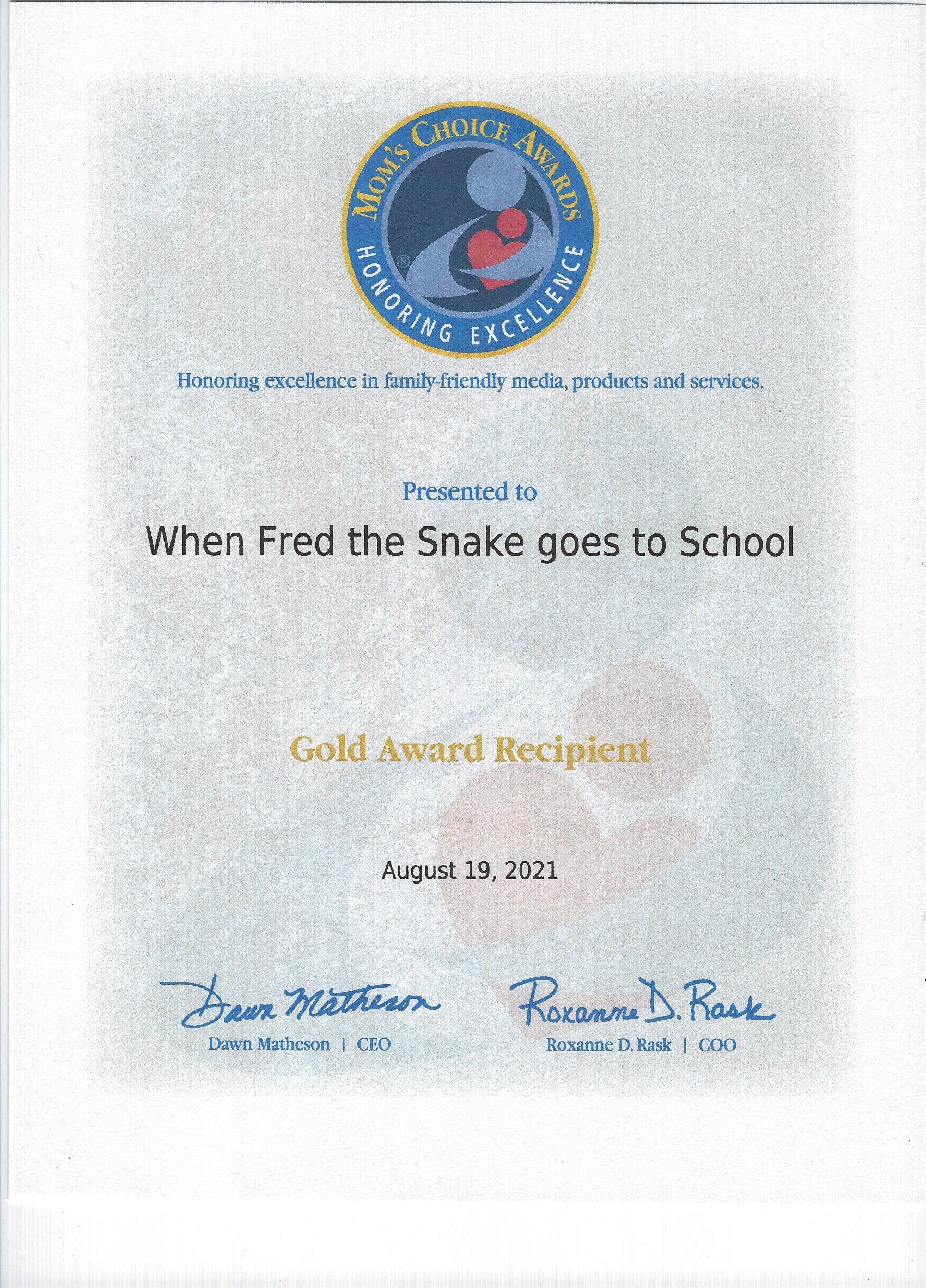 Fred gets a nice award - Peter Cotton's Tales